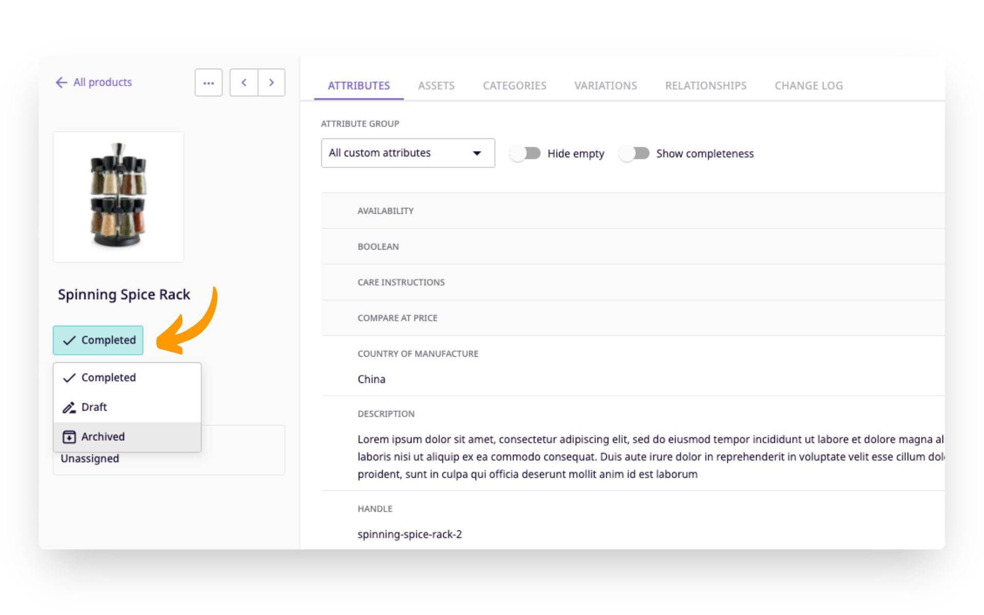 Updating Product Status | Draft, Completed & Archived