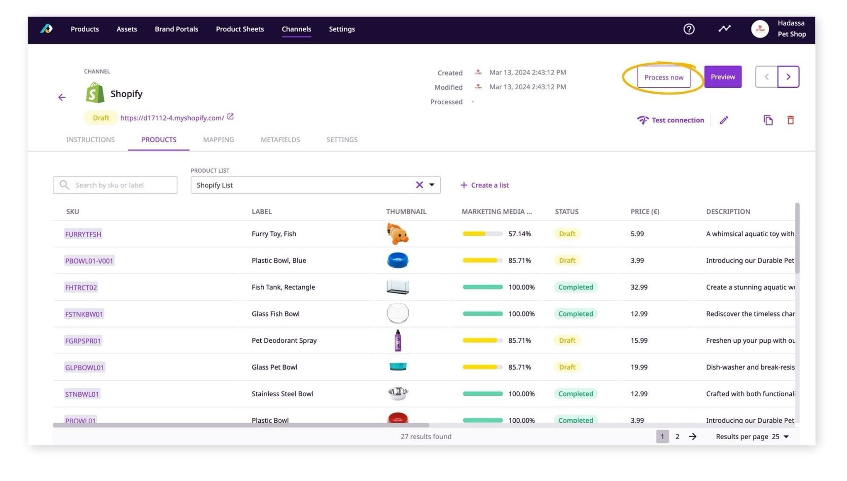 Processing a Shopify Channel