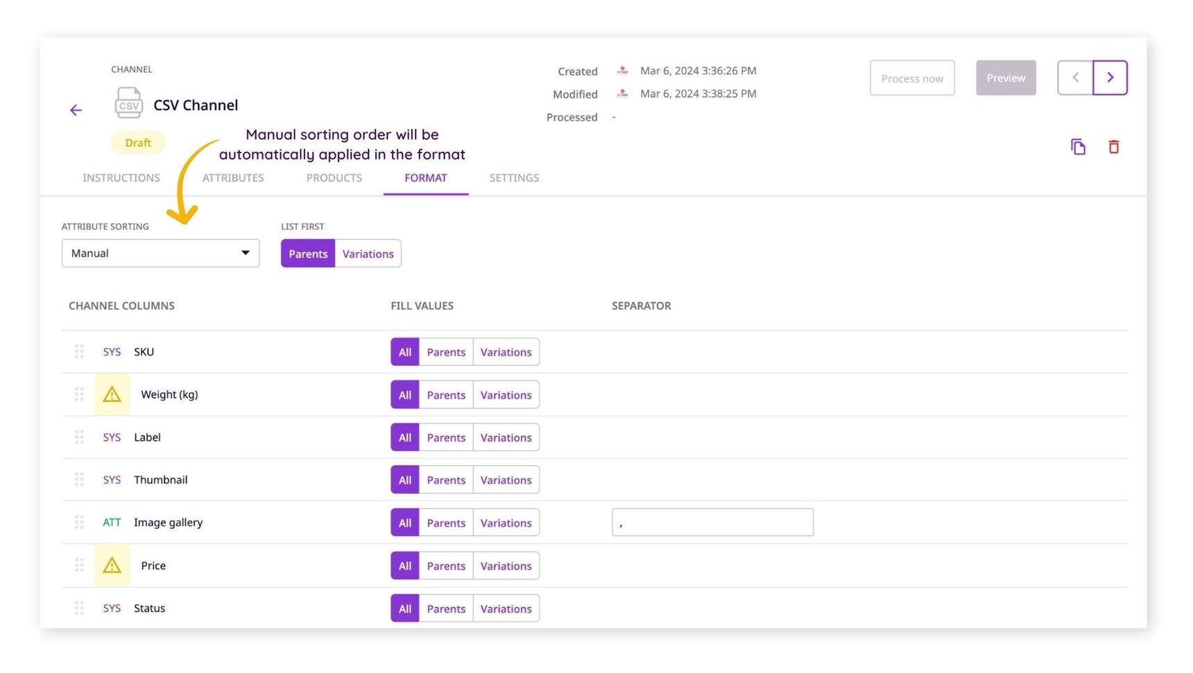 Uploading a CSV template into your CSV or XML Channel