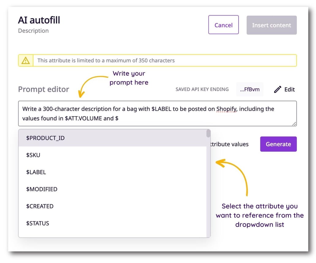 Using the AI Autofill Feature for Text Attributes