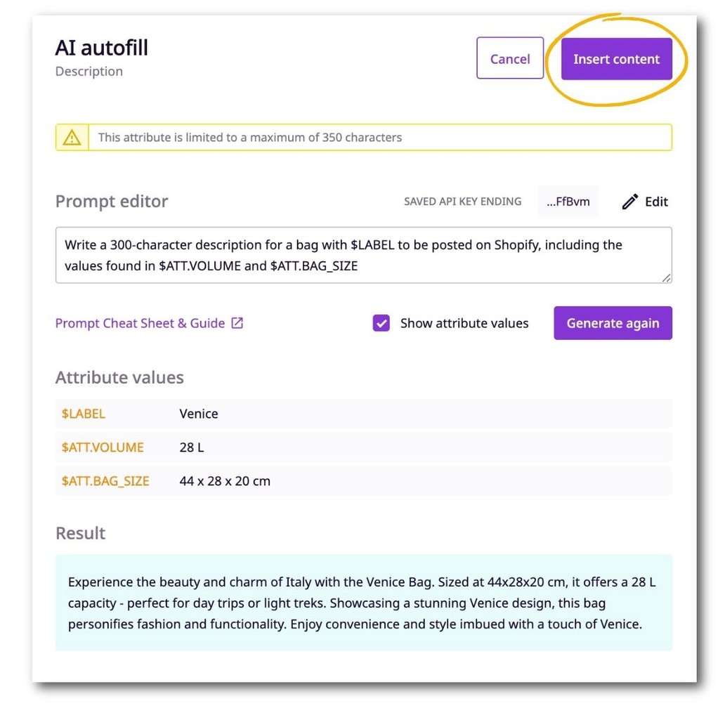 Using the AI Autofill Feature for Text Attributes