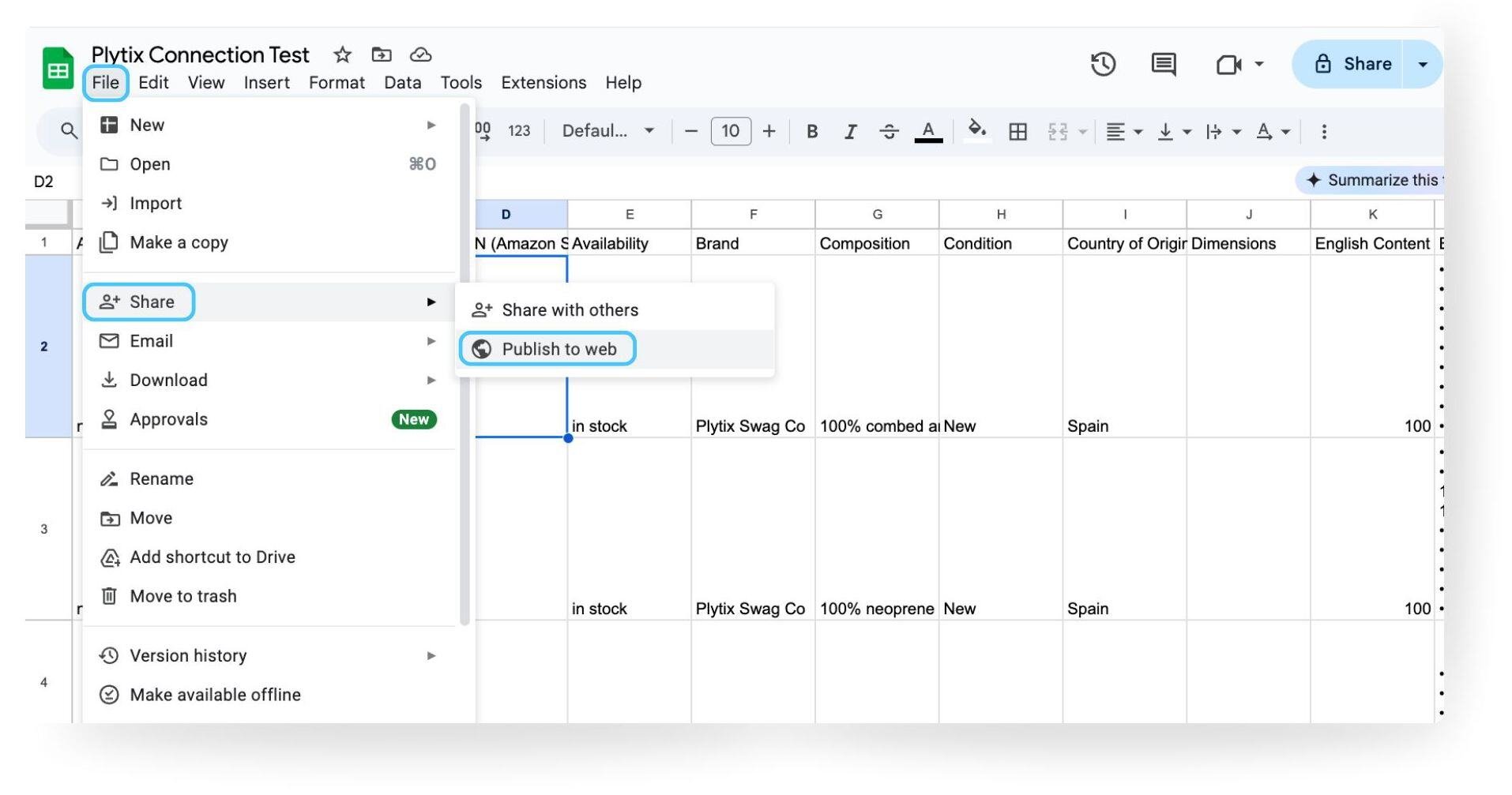 Connecting a Plytix Channel with Google Sheets