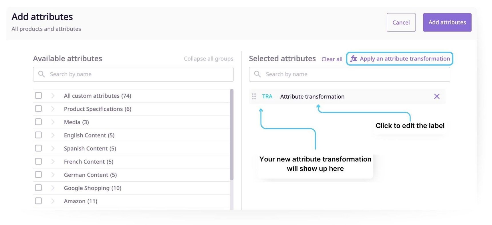 Creating Attribute Transformations for Channels and Brand Portals