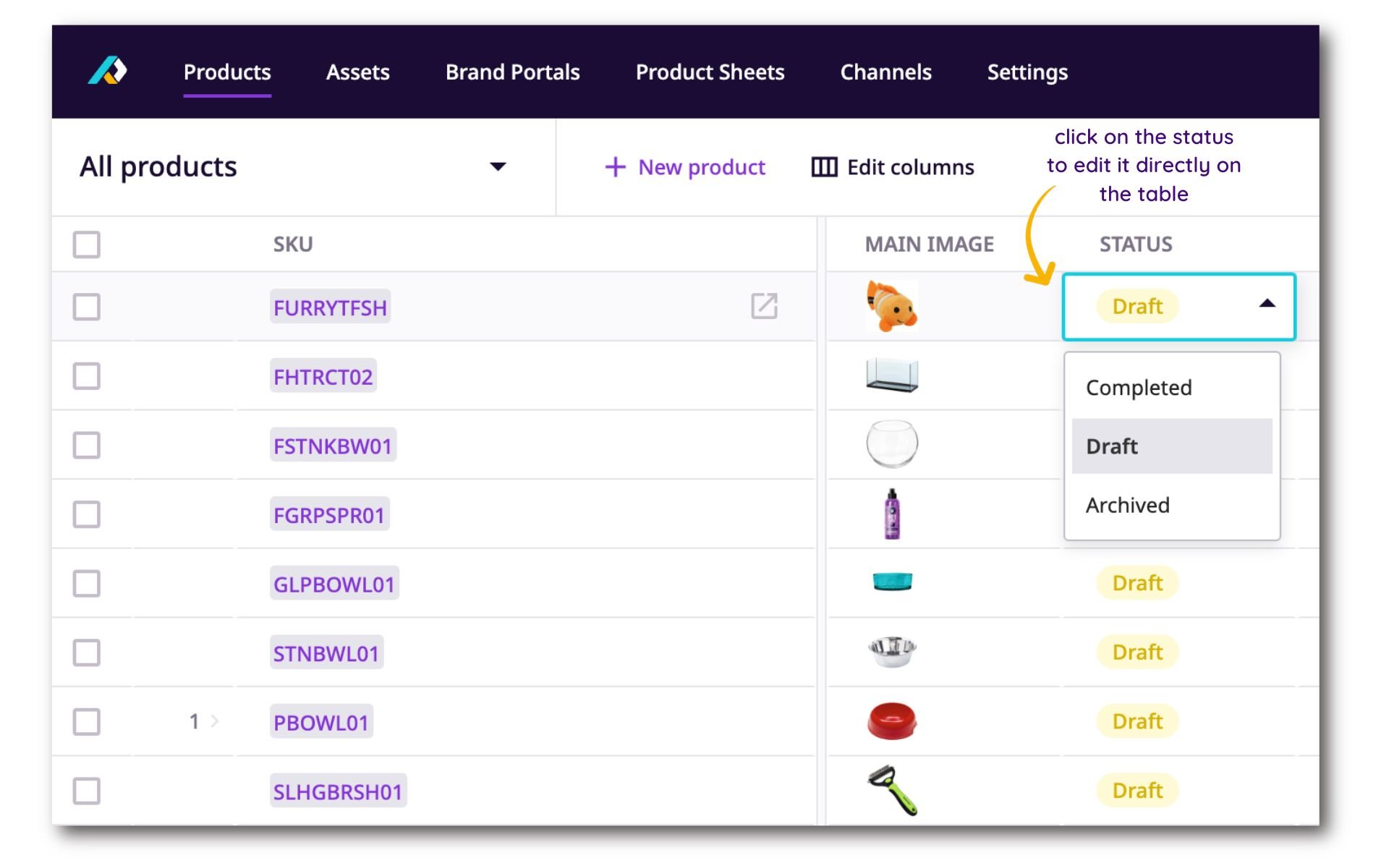Updating Product Status | Draft, Completed and Archived